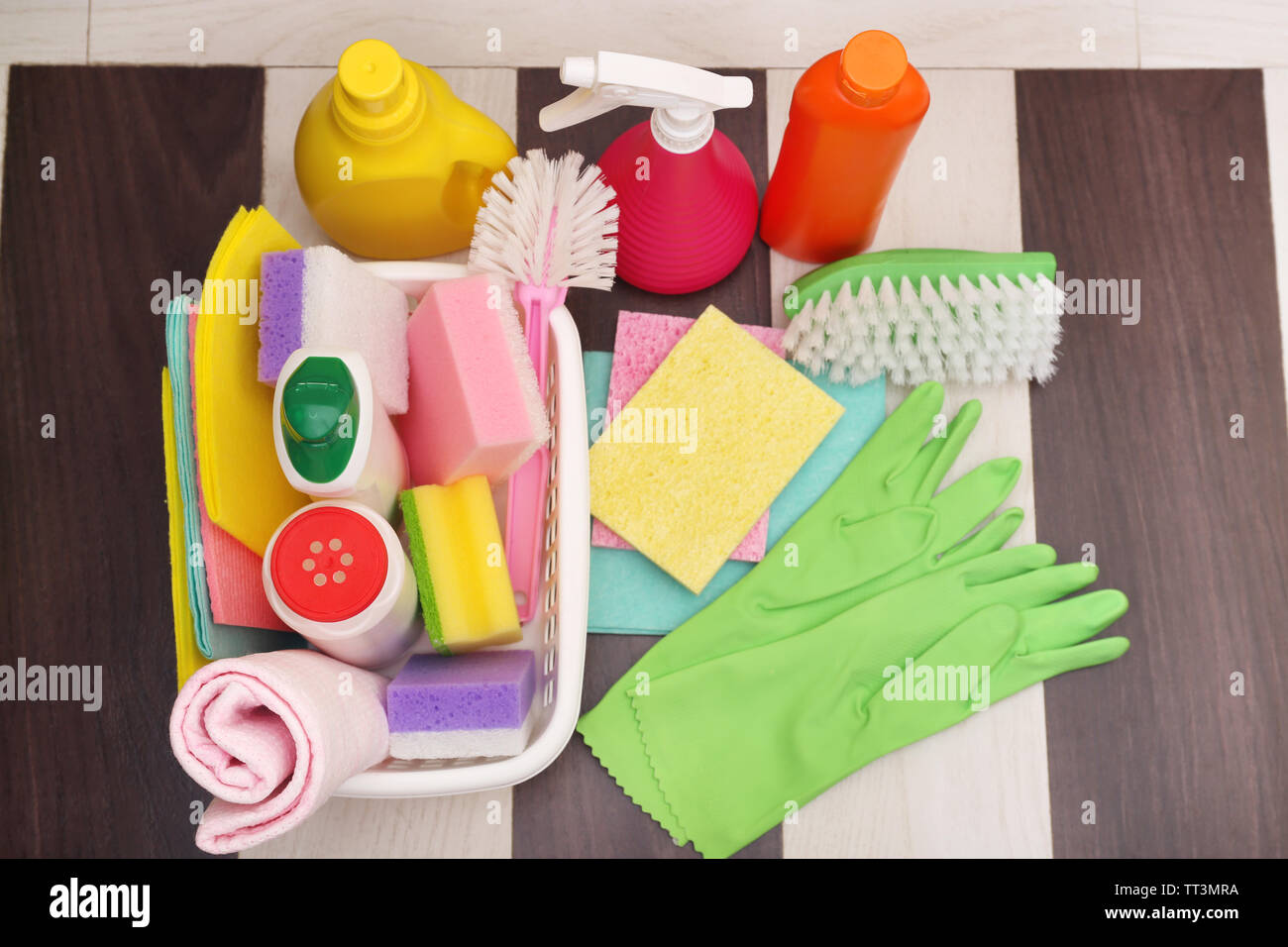 Collection of cleaning products and tools Stock Photo - Alamy