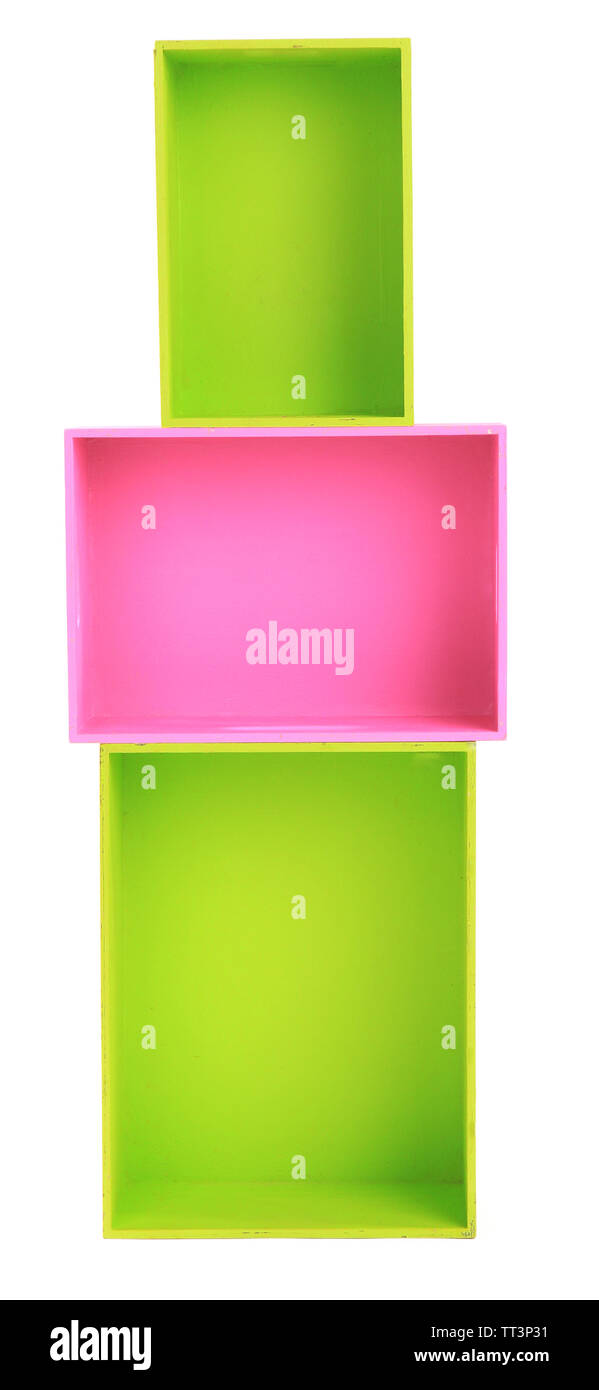 Multicoloured wooden boxes on white background isolated Stock Photo - Alamy