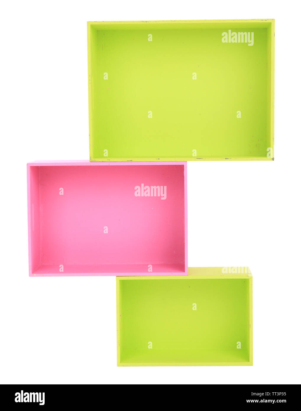 Multicoloured wooden boxes on white background isolated Stock Photo - Alamy