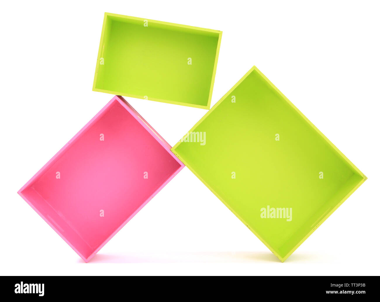 Multicoloured wooden boxes on white background isolated Stock Photo - Alamy