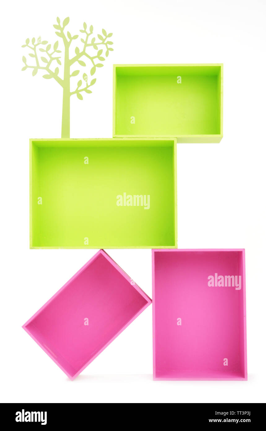 Multicoloured rectangular boxes isolated on white Stock Photo - Alamy