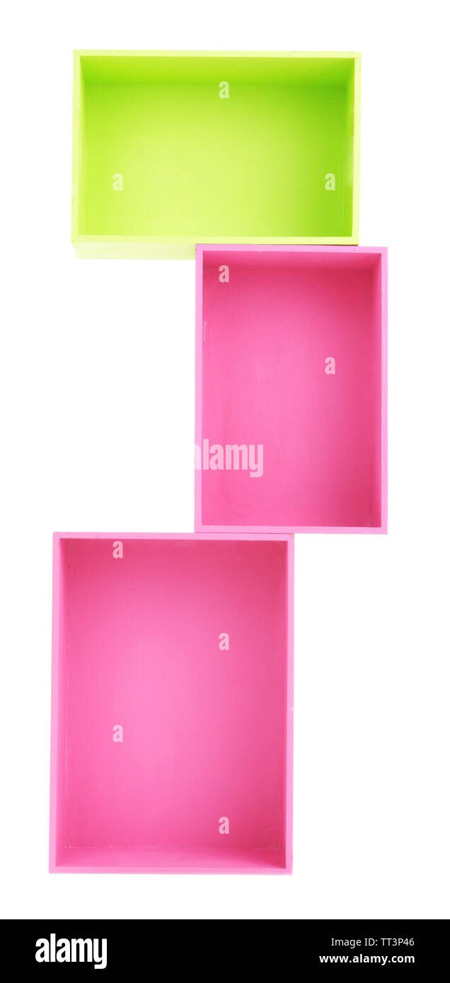 Multicoloured wooden boxes on white background isolated Stock Photo - Alamy