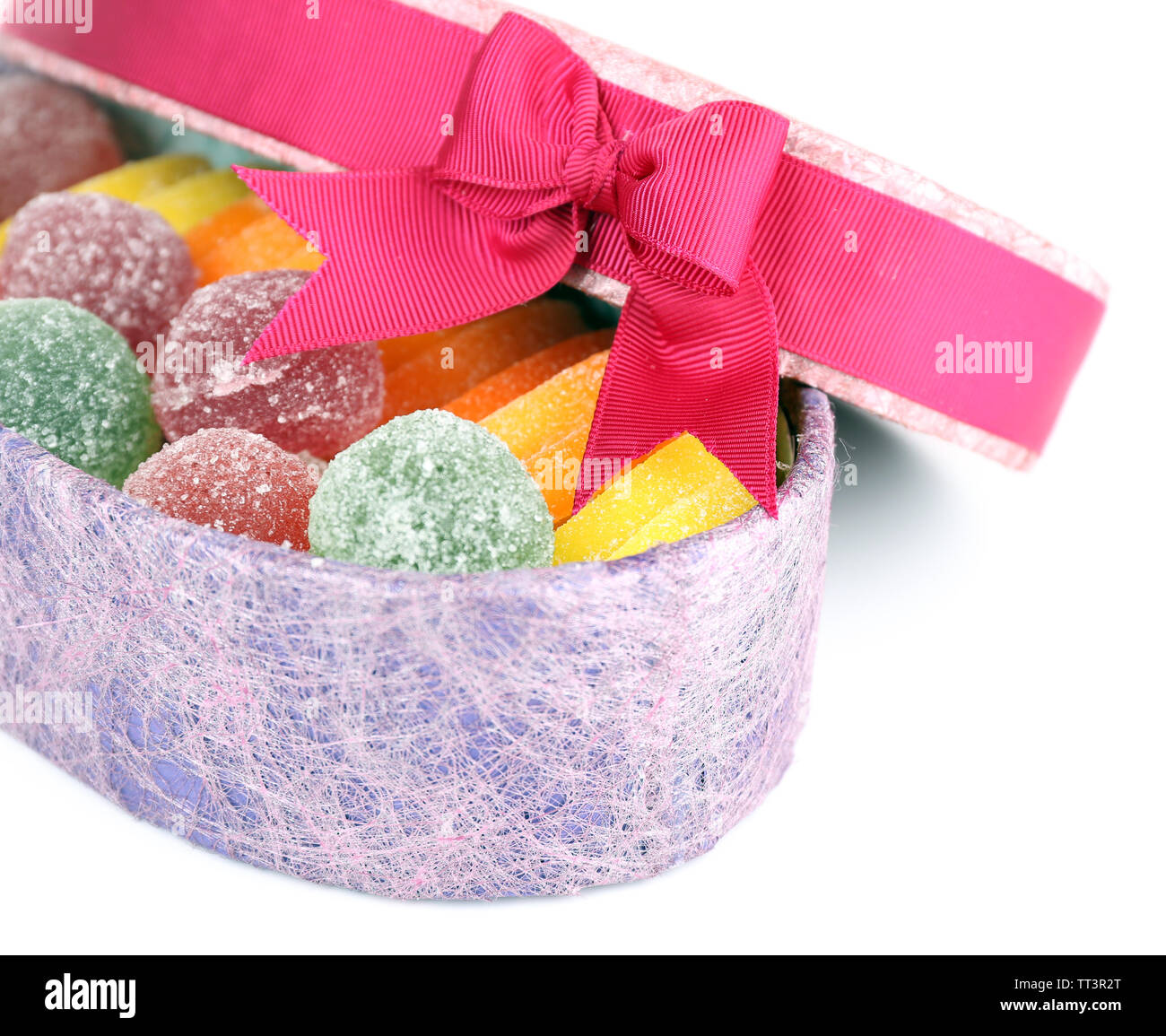 Testy jelly candies in present box isolated on white Stock Photo - Alamy