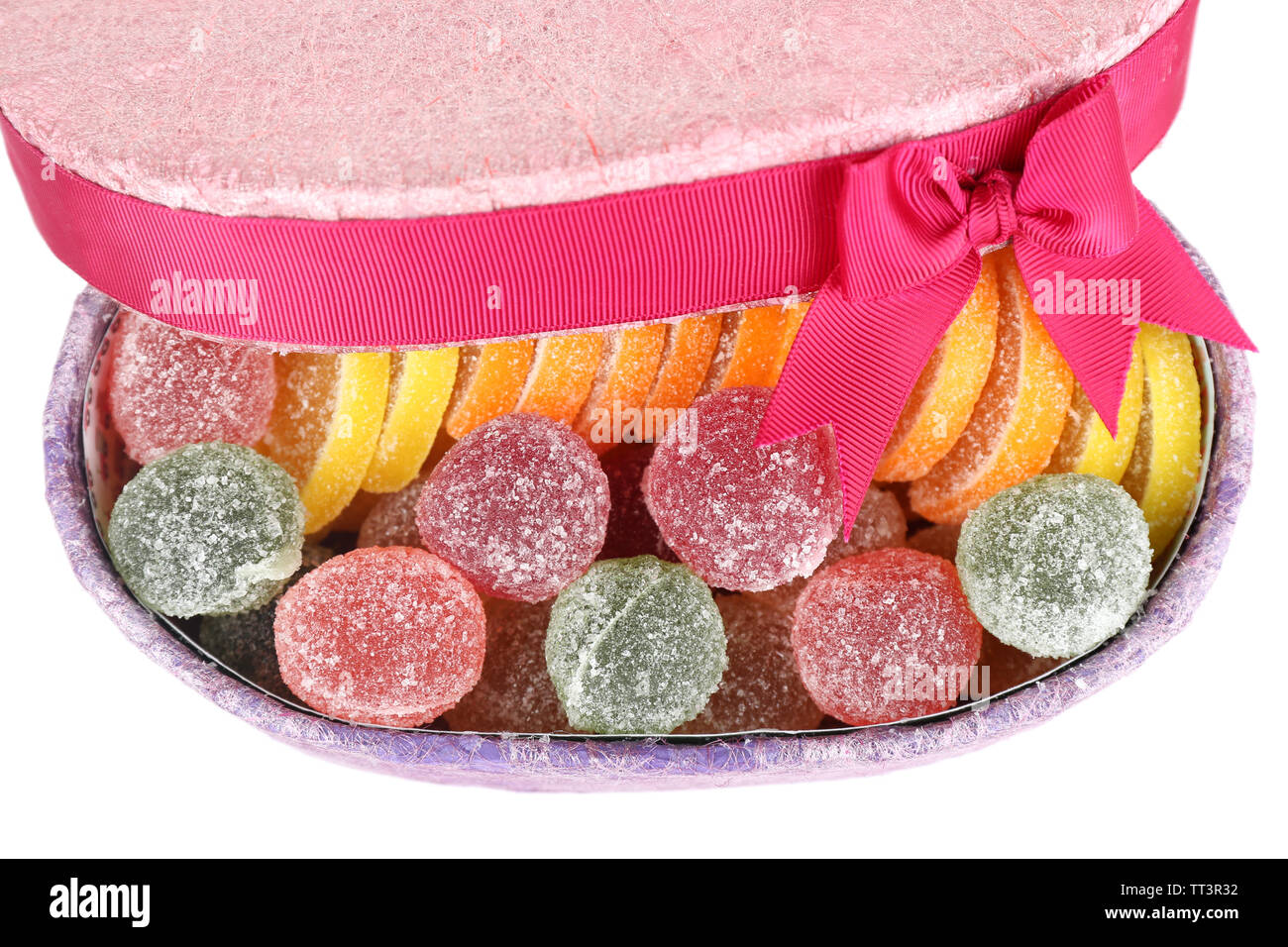 Testy jelly candies in present box isolated on white Stock Photo - Alamy