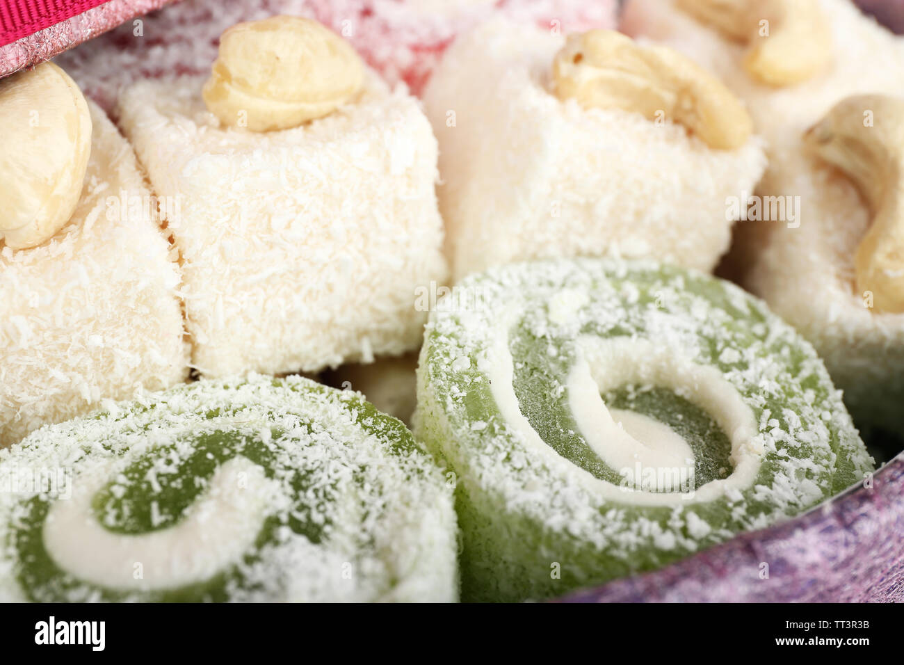 Tasty Turkish delight in present box close up Stock Photo - Alamy