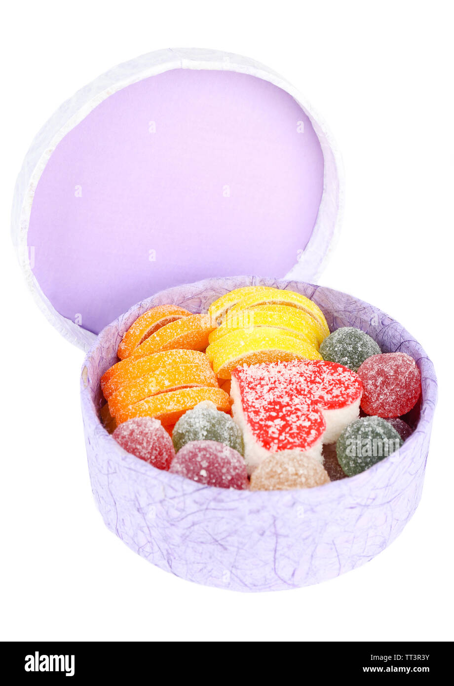 Testy jelly candies in present box isolated on white Stock Photo - Alamy