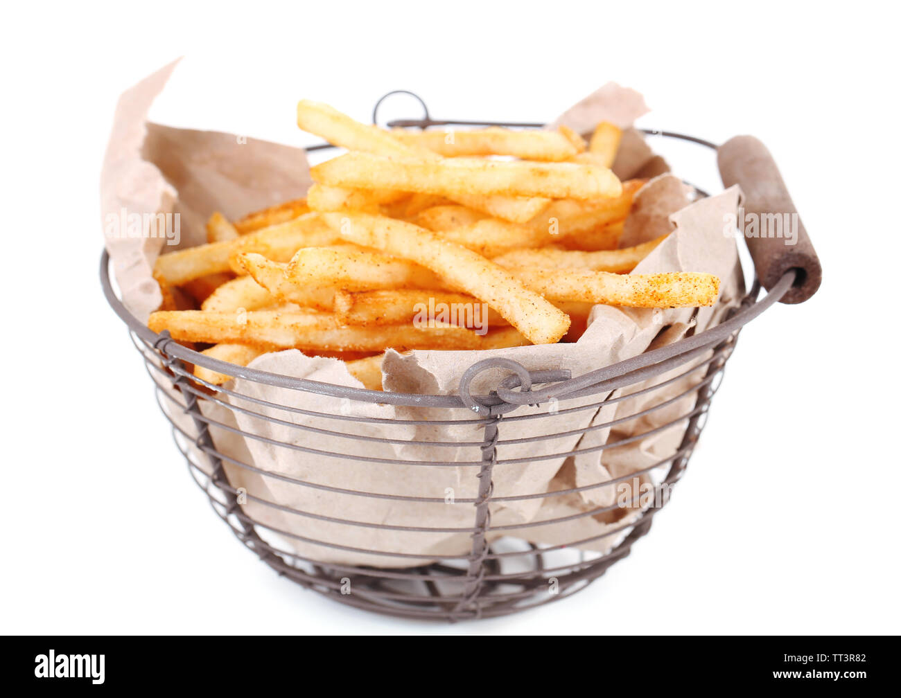 Tasty french fries in metal basket, isolated on white Stock Photo - Alamy
