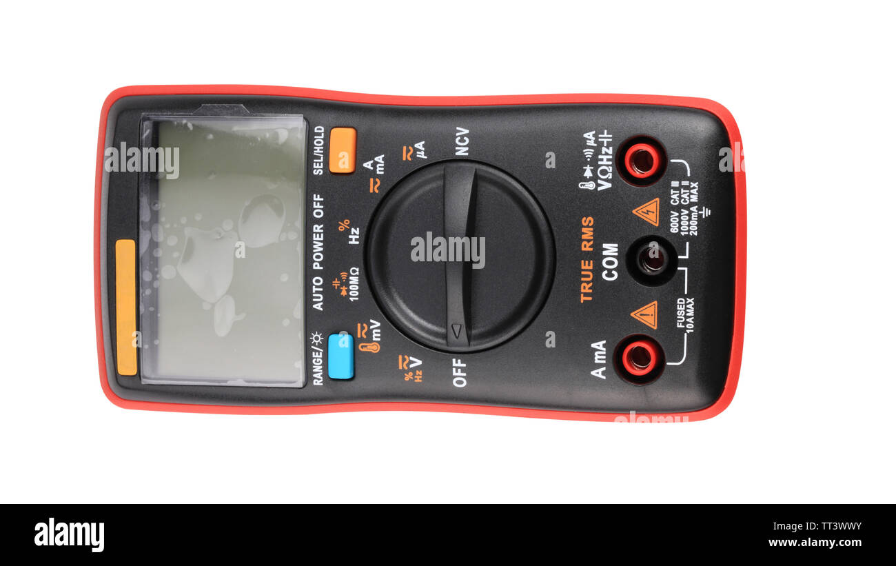 black digital multimeter isolated on white background at dry day Stock ...