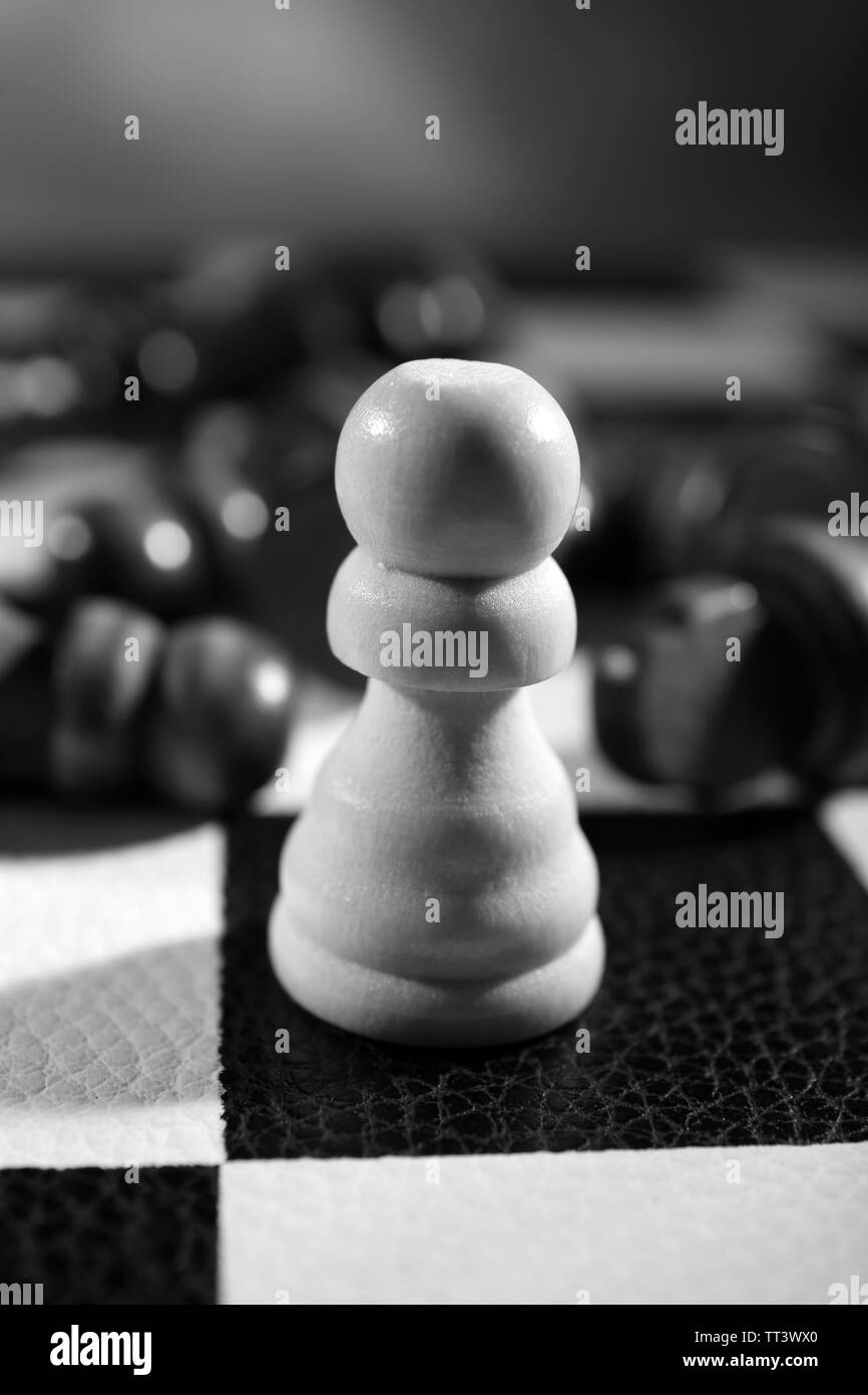 Wooden chess pieces close up game Black and White Stock Photos & Images ...