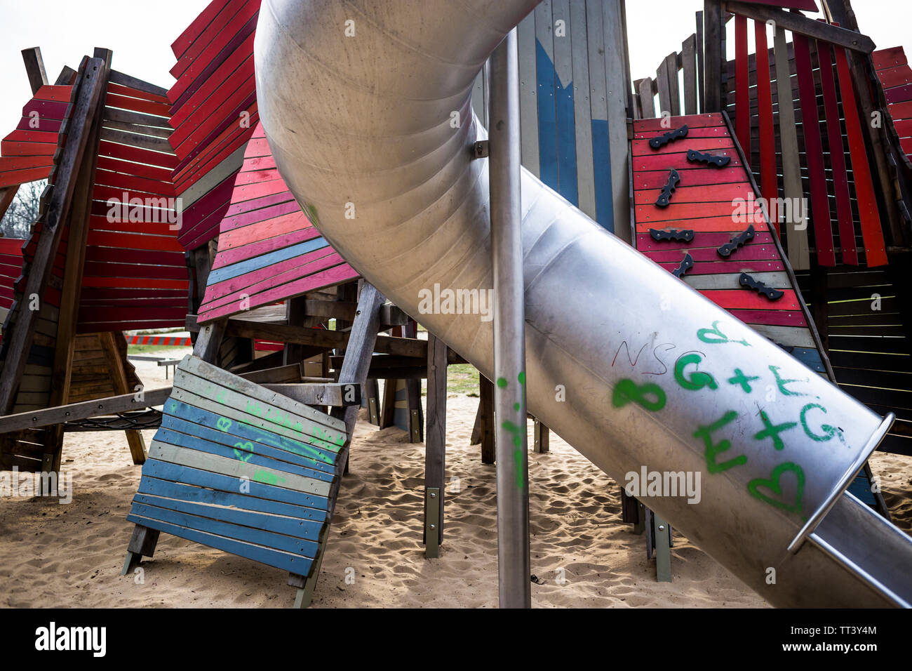 Detail of the Dracula climbing frame at the Dracula playground in the ...