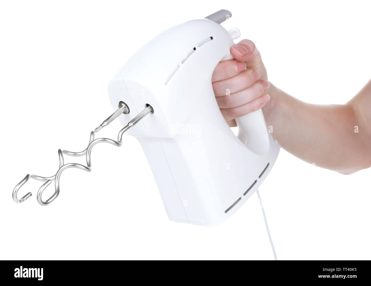 Female hand holding modern electric mixer, isolated on white Stock ...