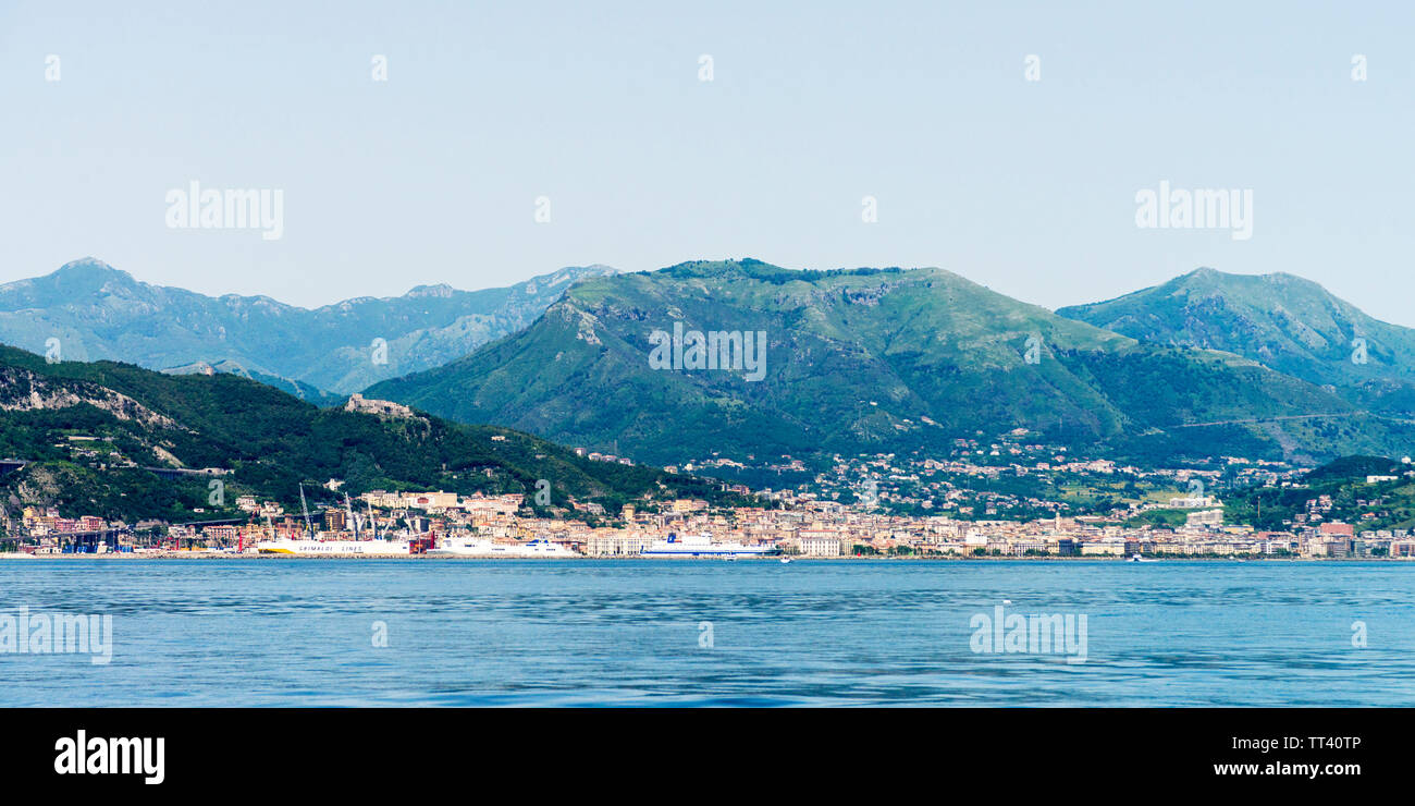 The city of Salerno, Italy, seen from the Gulf of Salerno Stock Photo ...