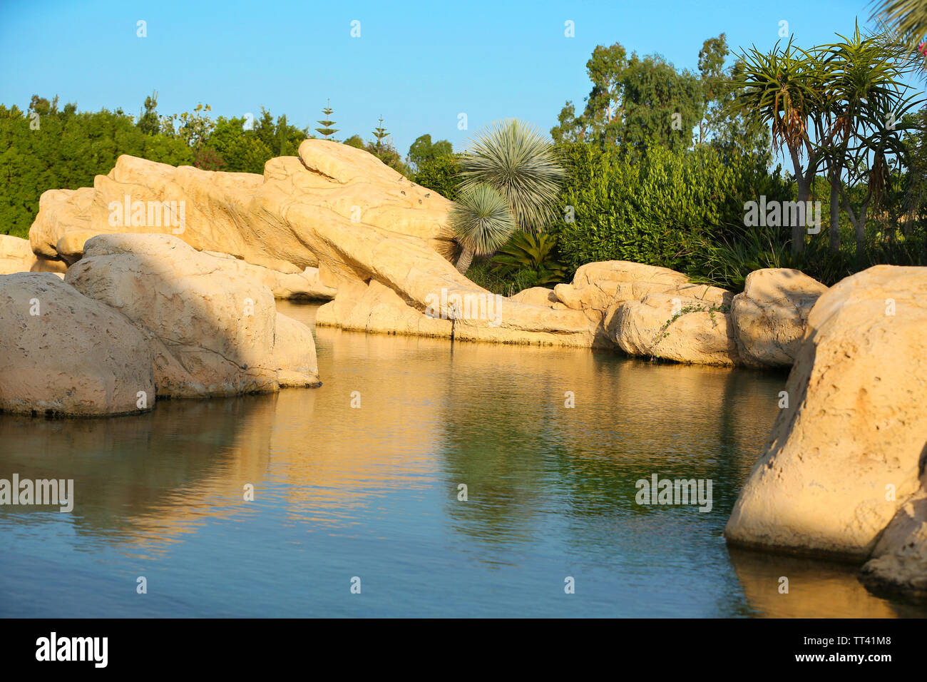 Natural landscaping. Lake with stones Stock Photo - Alamy