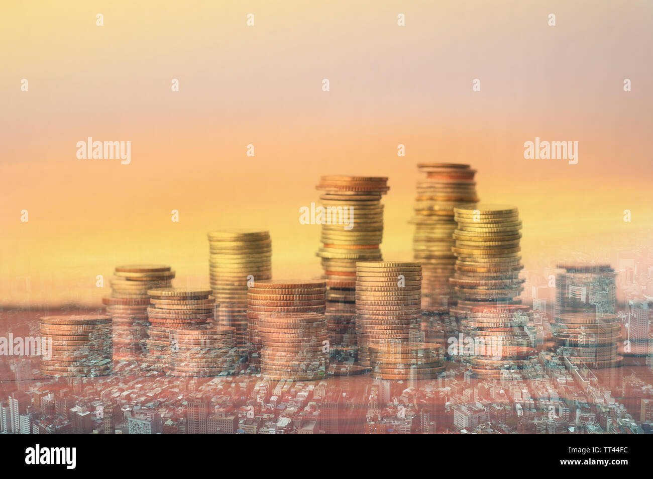 capital and business finance concept, stacked money coins overlay with ...