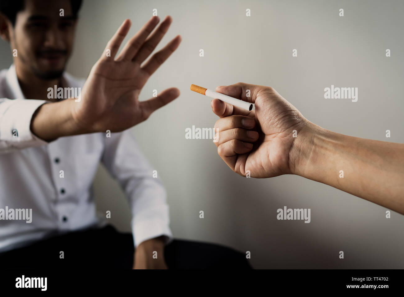 World No Tobacco Day in May, stop smoking concept, young man give ...