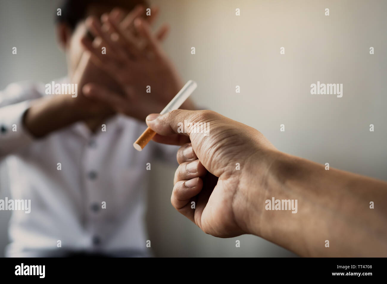 World No Tobacco Day in May, stop smoking concept, young man give ...