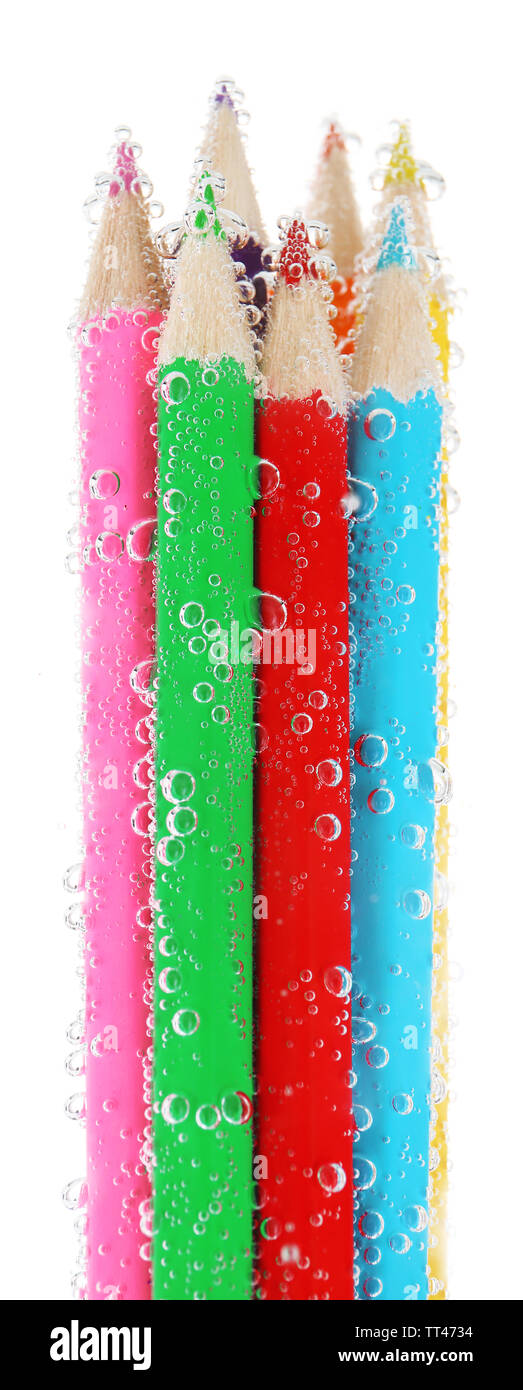 Colorful pencils in water with bubbles, isolated on white Stock Photo ...