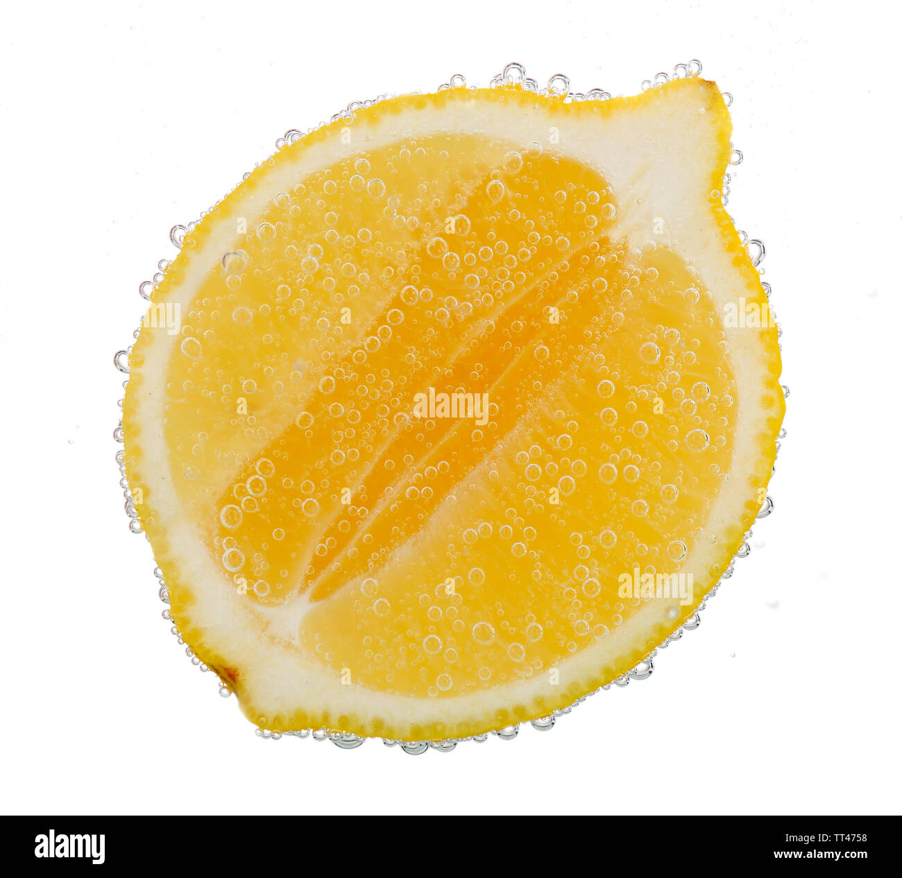 Fresh lemon in water with bubbles, isolated on white Stock Photo - Alamy
