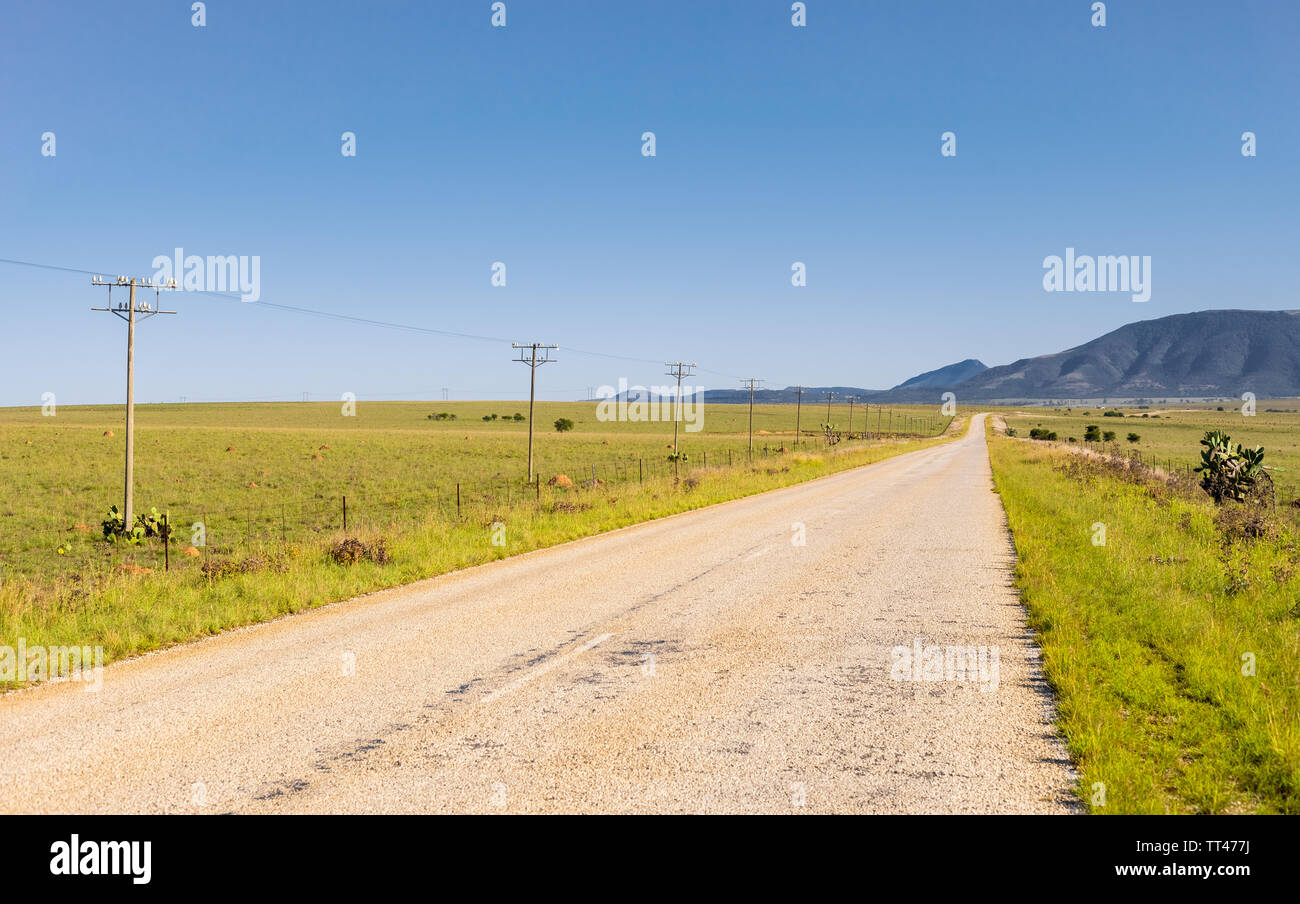 View of an empty country highway road in South African Farmland region ...