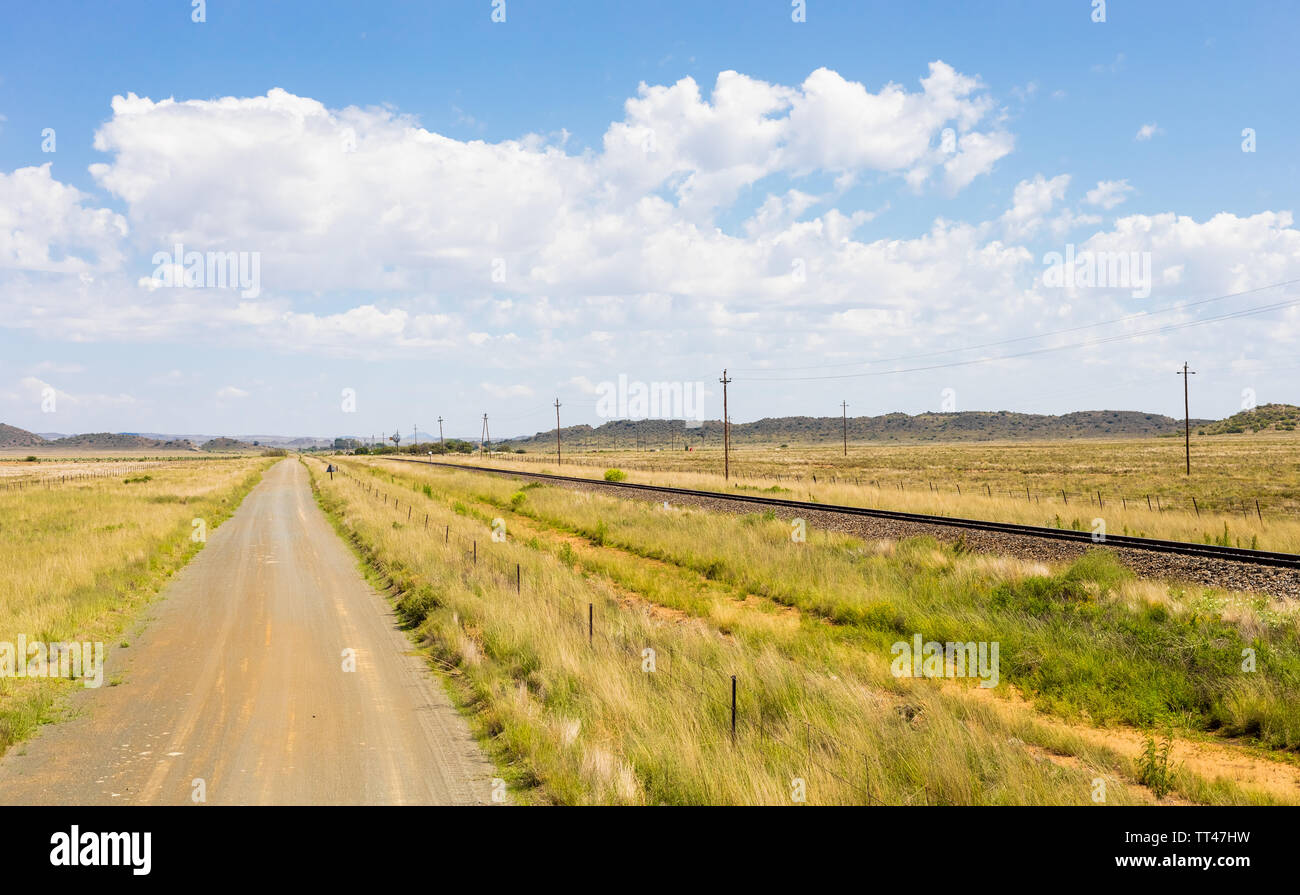 View of an empty country highway road in South African Farmland region ...