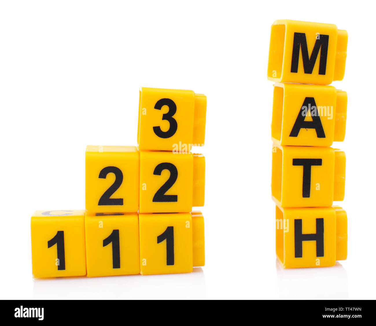 Educational cubes with different numbers and letters isolated on white ...