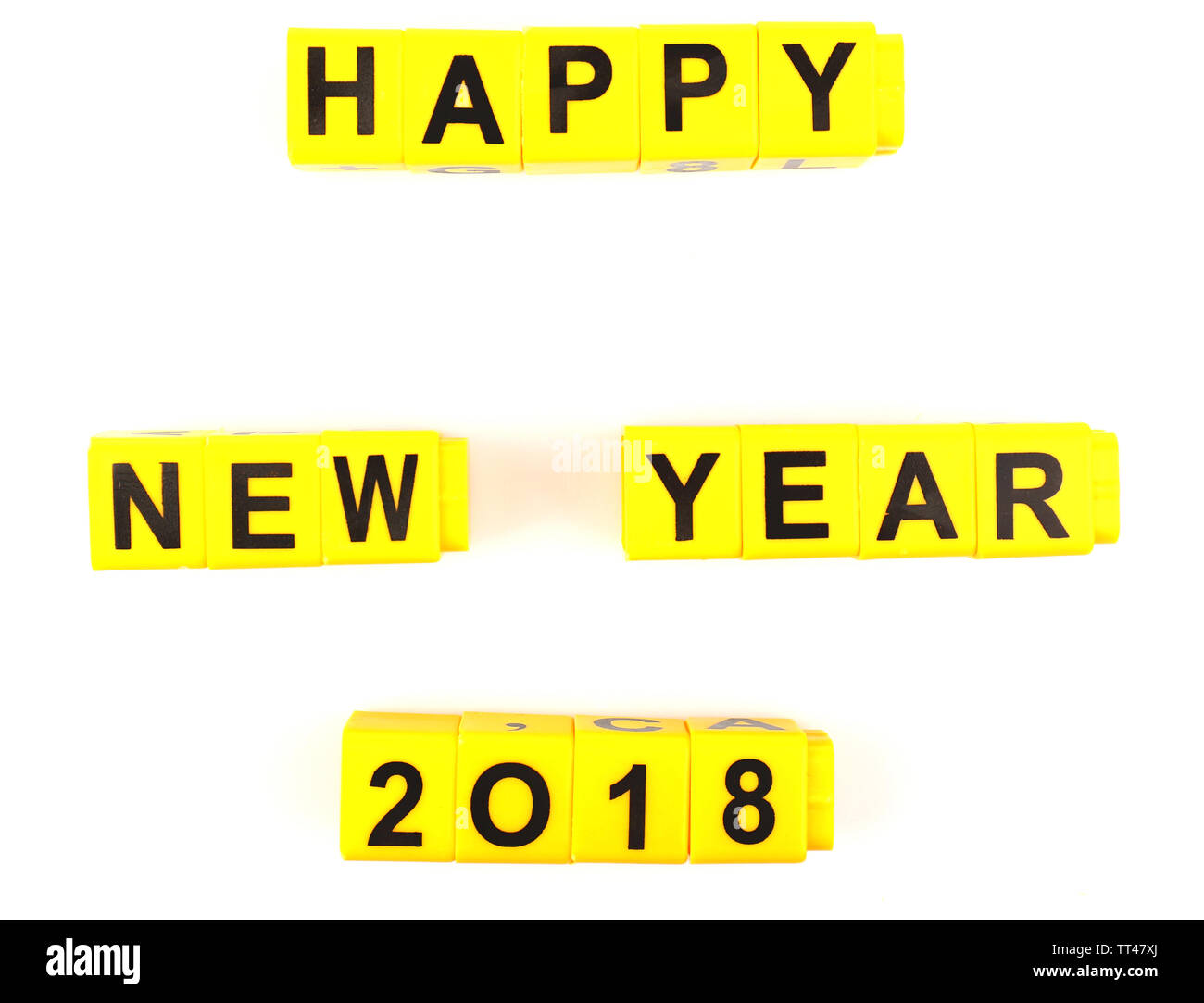 Happy New Year word formed by educational cubes, isolated on white ...