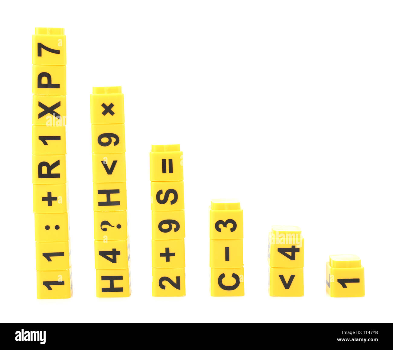 Educational cubes with different numbers and letters isolated on white ...