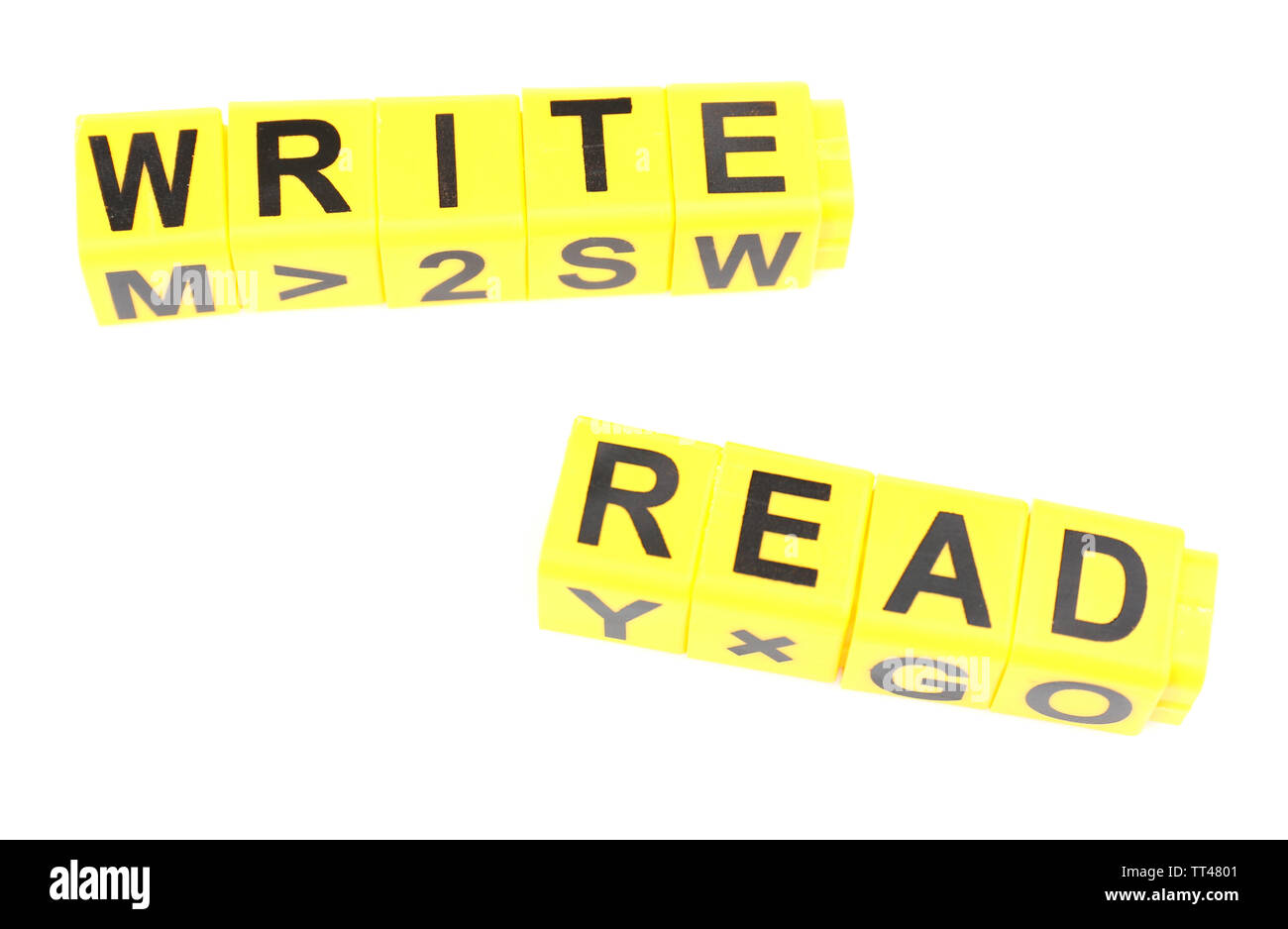 Words Write and Read formed from educational cubes, isolated on white ...