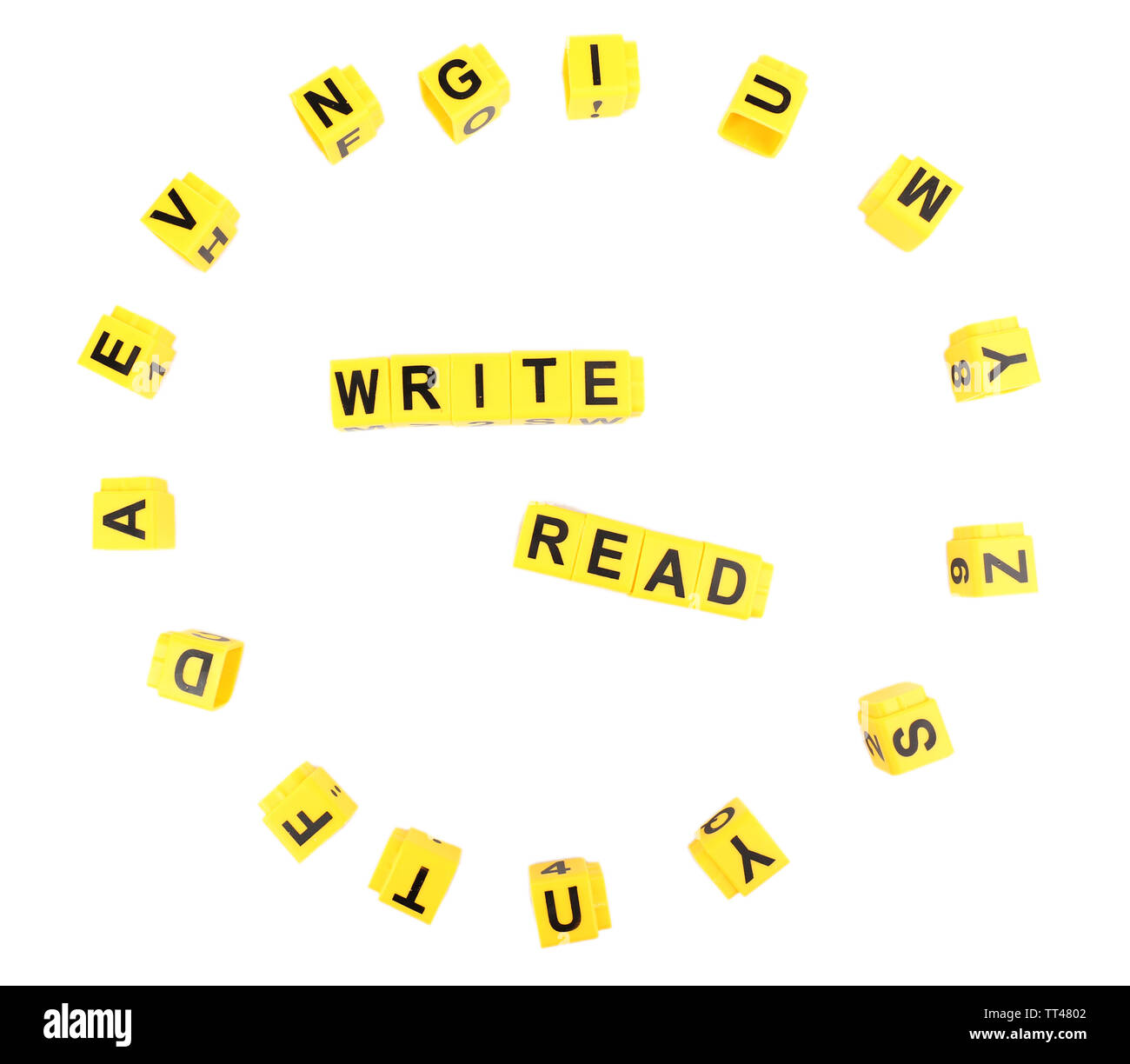 Words Write and Read formed from educational cubes, isolated on white ...