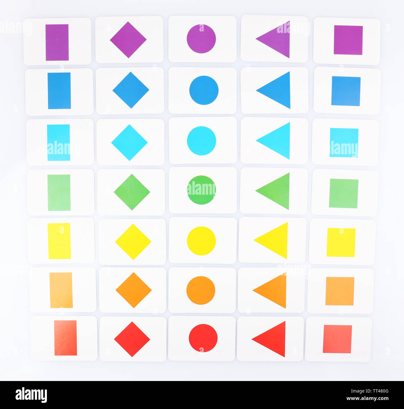 Educational cards with color geometric shapes, isolated on white Stock ...