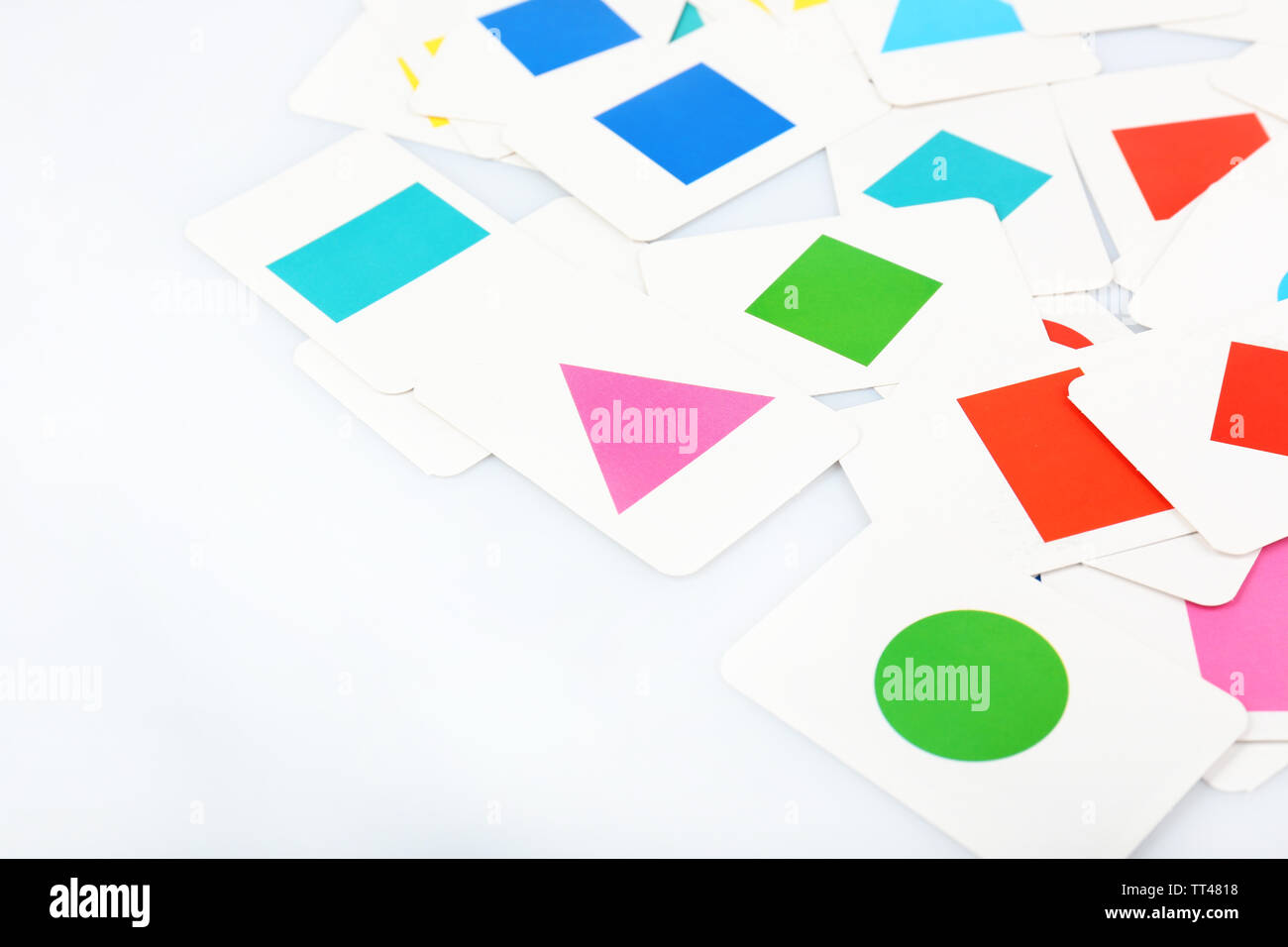 Educational cards with color geometric shapes, isolated on white Stock ...