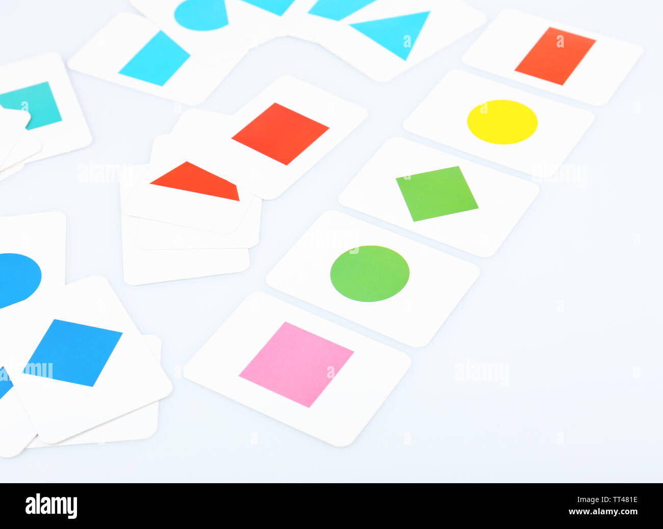 Educational cards with color geometric shapes, isolated on white Stock ...