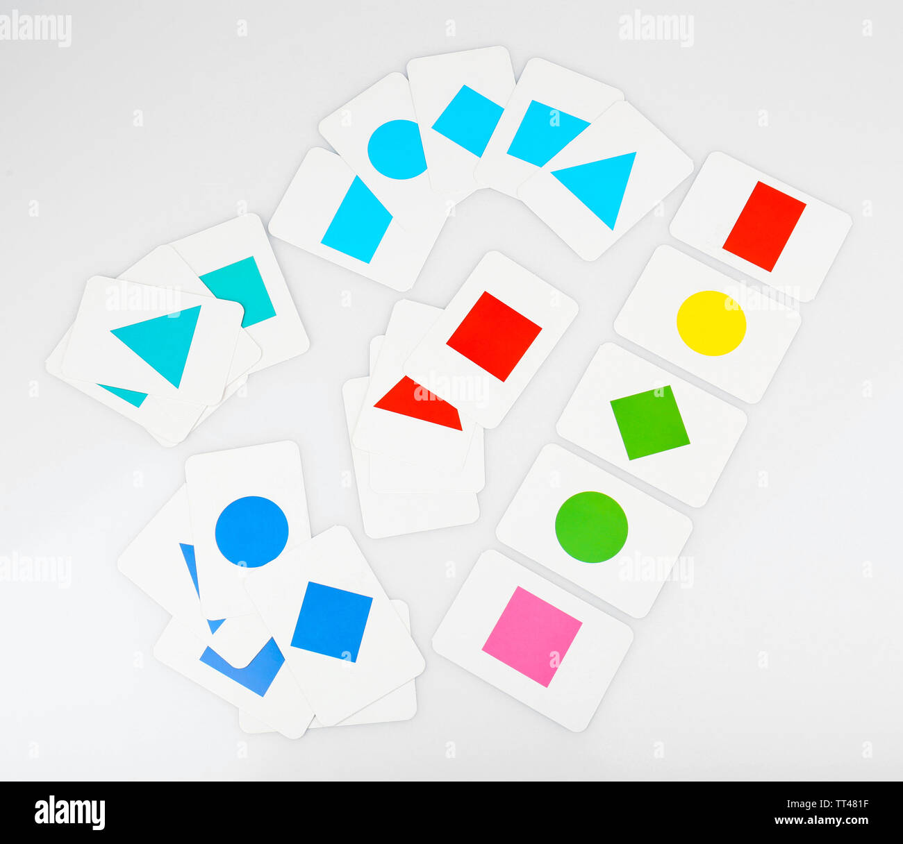 Educational cards with color geometric shapes, isolated on white Stock ...