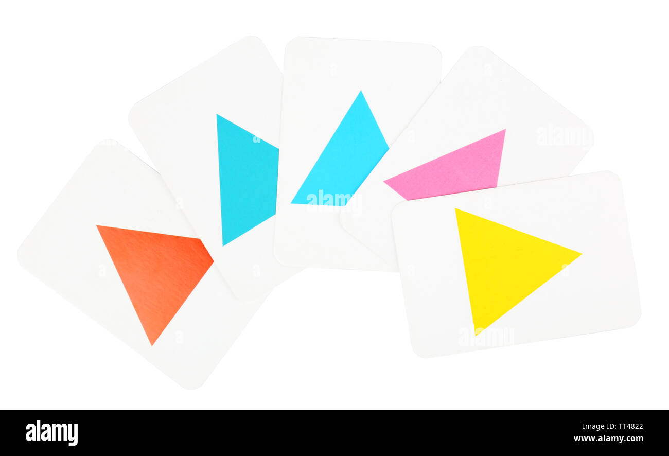 Educational cards with color geometric shapes, isolated on white Stock ...
