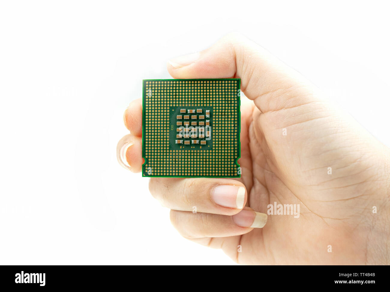 Realistic CPU back view processor chip in hand Stock Photo - Alamy