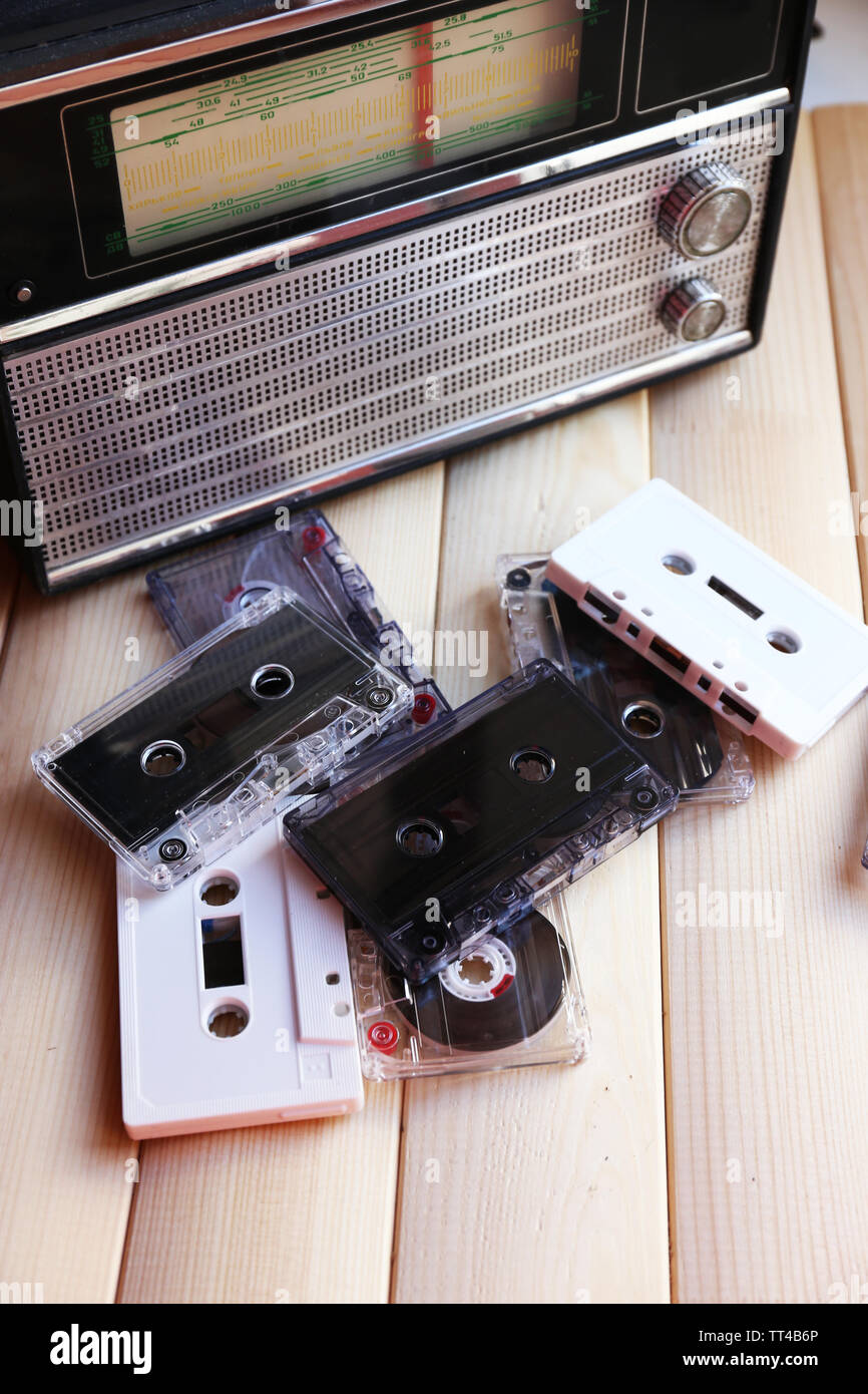 Collection of retro audio tapes, close up Stock Photo - Alamy