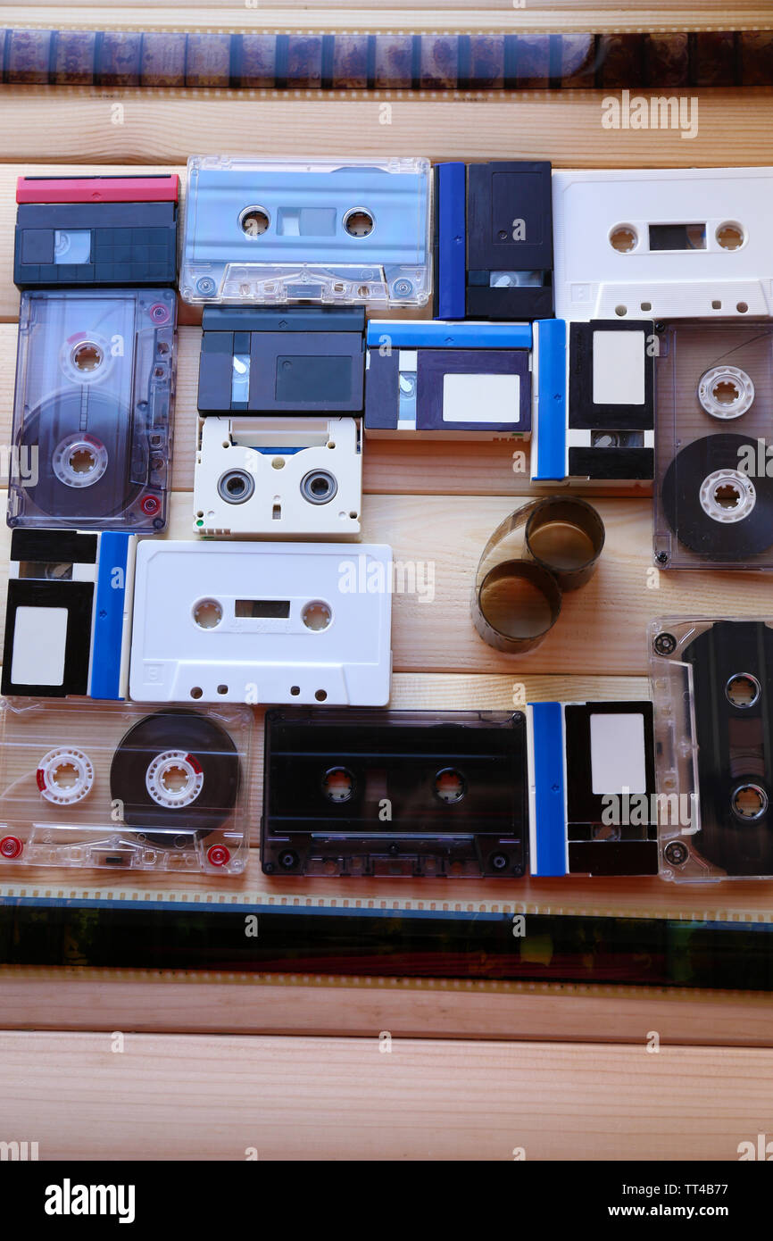 Collection of retro audio tapes, close up Stock Photo - Alamy