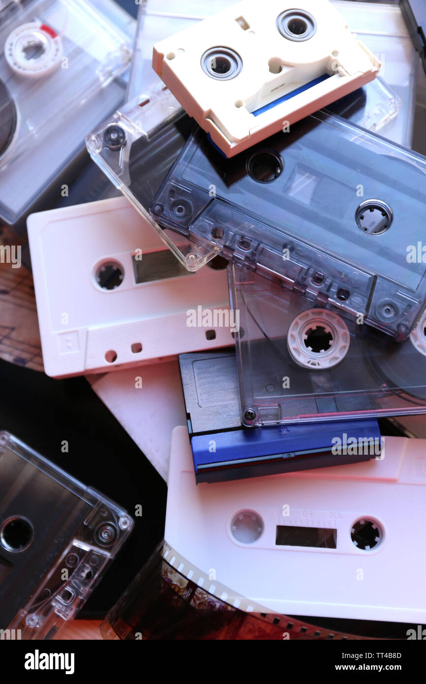 Collection of retro audio tapes, close up Stock Photo - Alamy