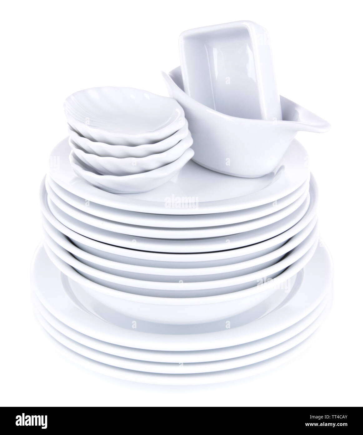 White crockery and kitchen utensils, isolated on white Stock Photo - Alamy