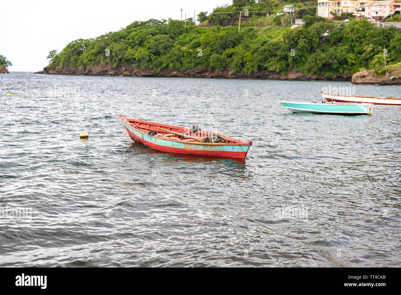 Saint Vincent and the Grenadines, Buccament Bay, double-ender boat ...