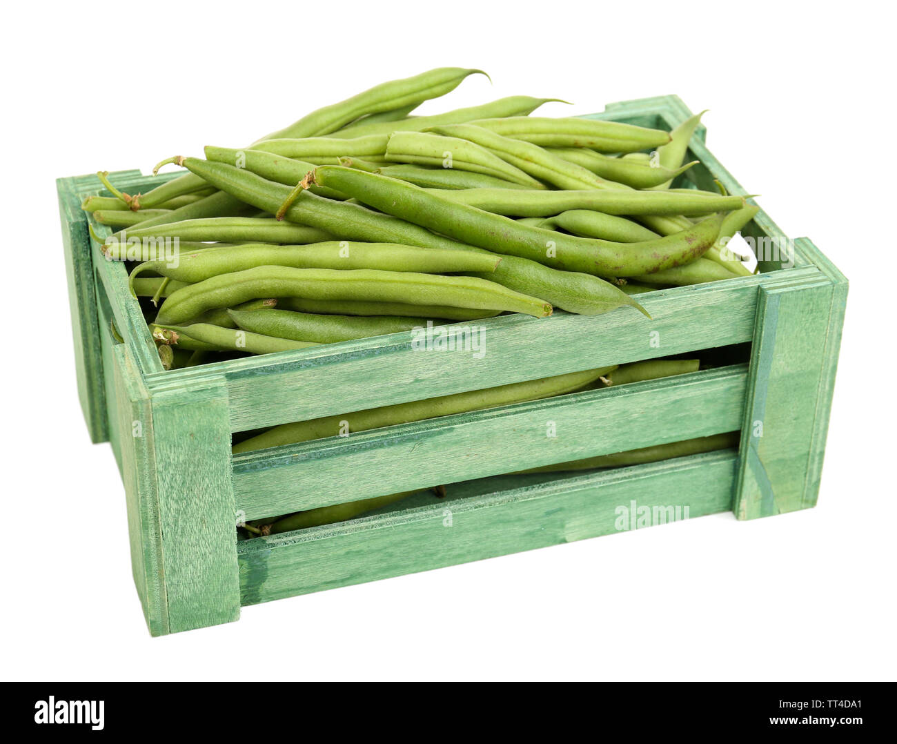 French beans in wooden box isolated on white Stock Photo - Alamy