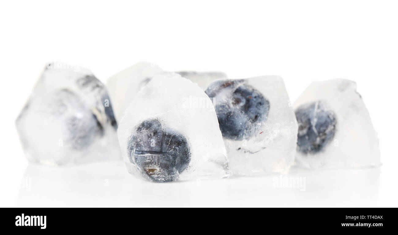 Ice cubes with blueberry, isolated on white Stock Photo - Alamy
