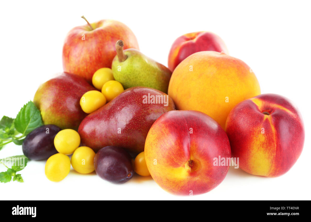Different berries and fruits isolated on white Stock Photo - Alamy