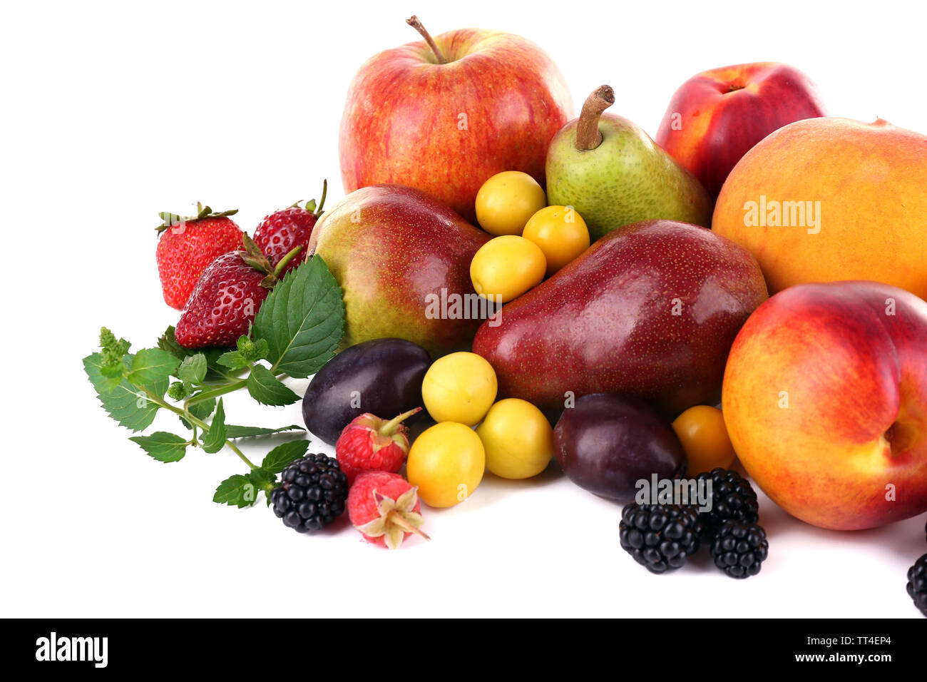 Different berries and fruits isolated on white Stock Photo - Alamy