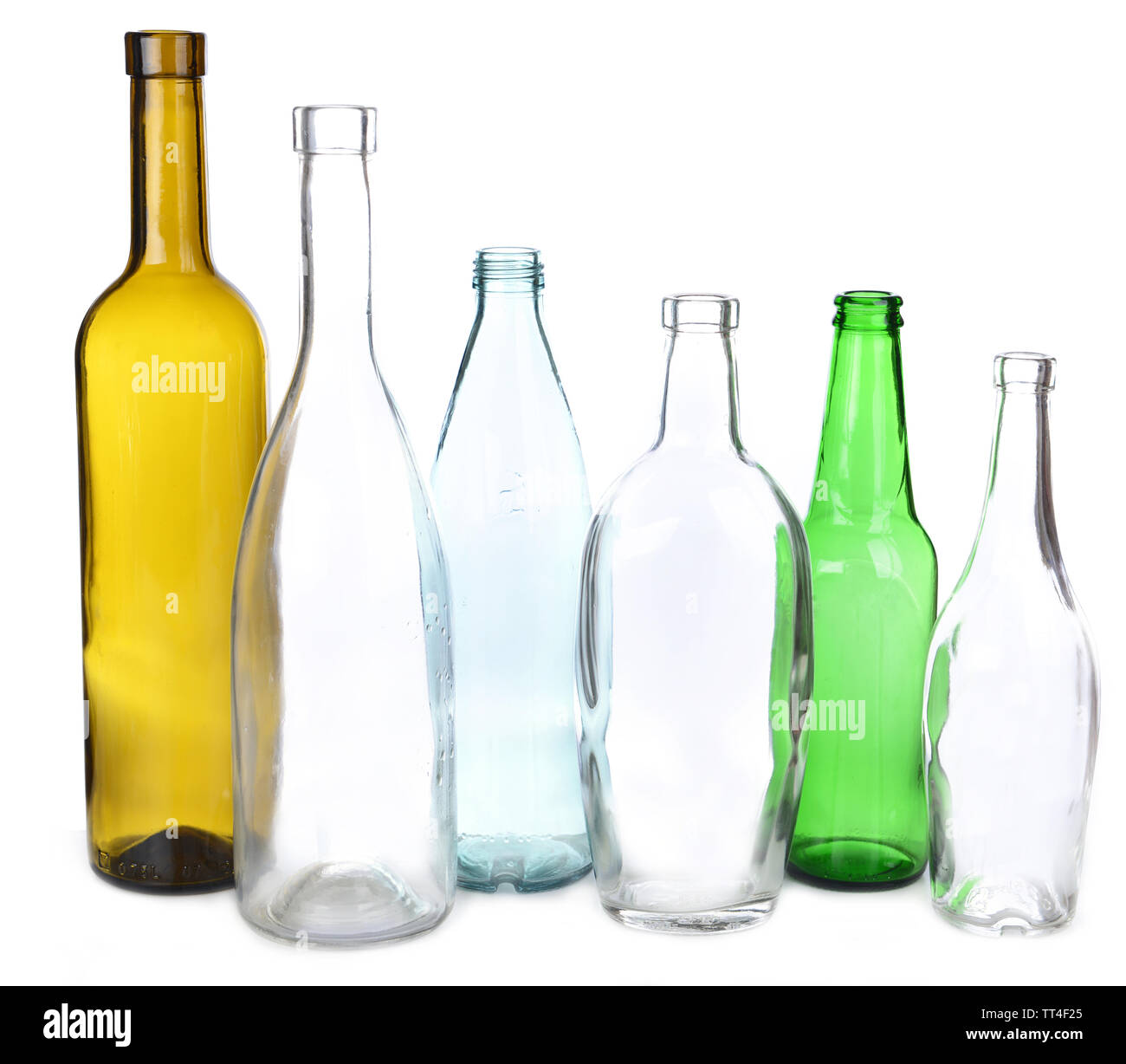 Empty glass bottles isolated on white Stock Photo - Alamy