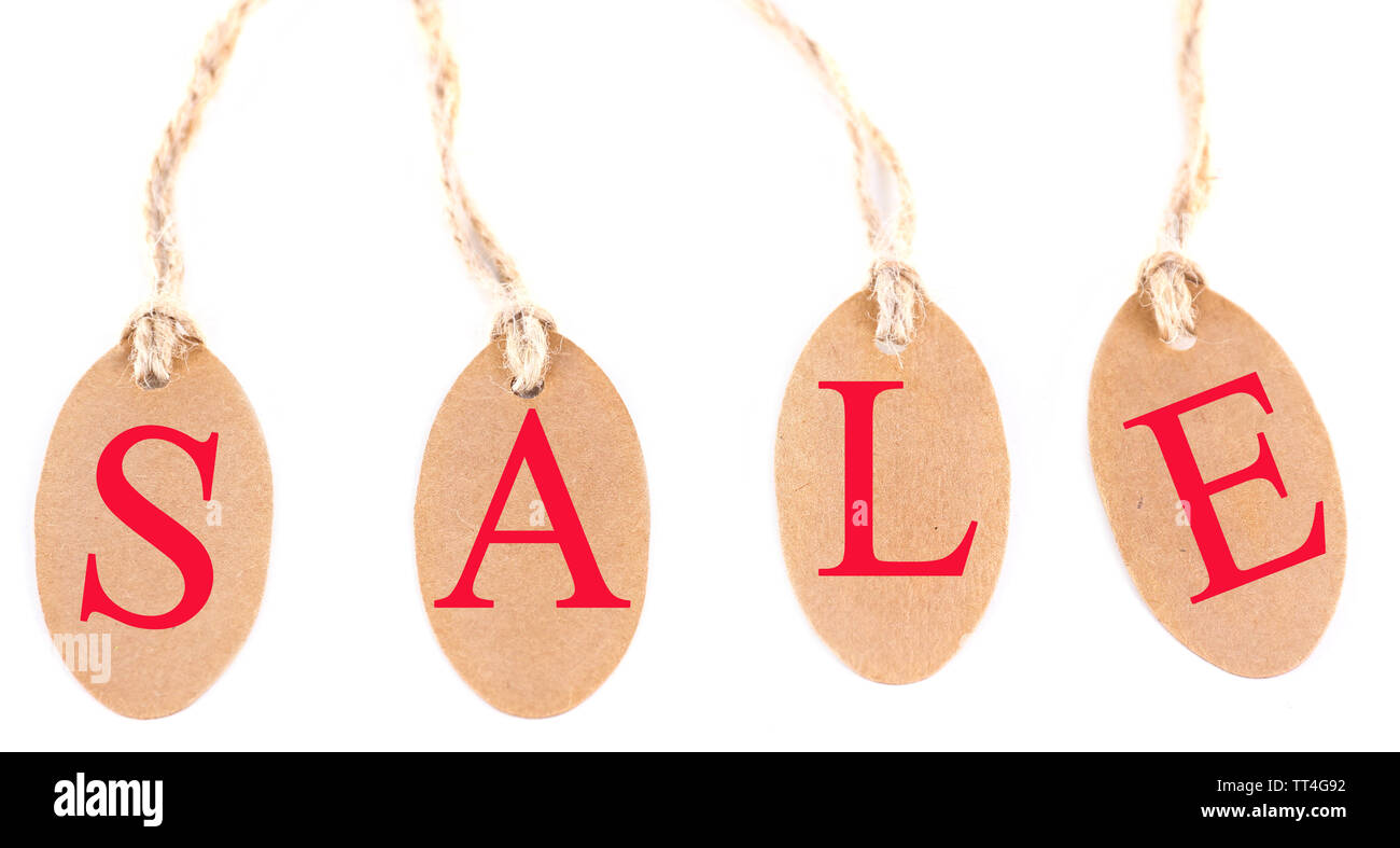 Sale tags isolated on white Stock Photo - Alamy