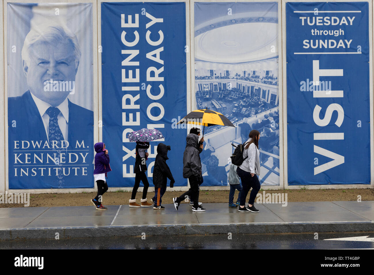 Visitors people outside the Edward Kennedy Institute, Boston ...