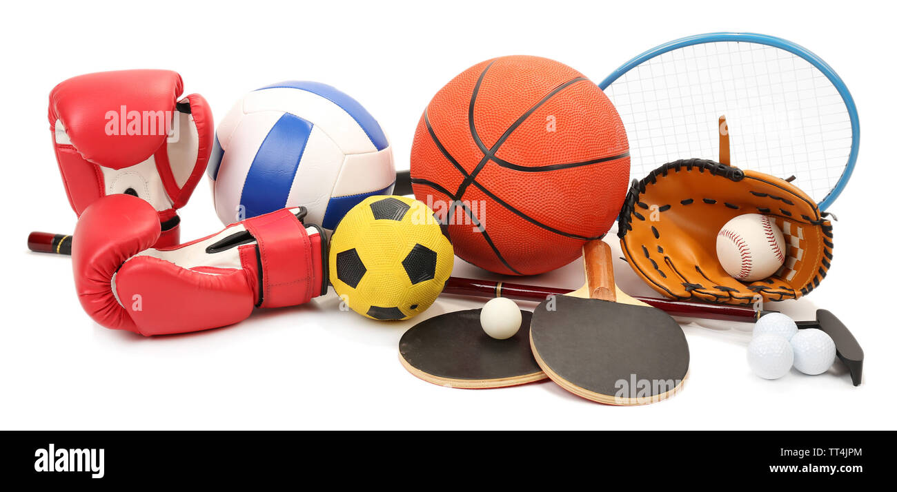 Sports equipment isolated on white Stock Photo - Alamy
