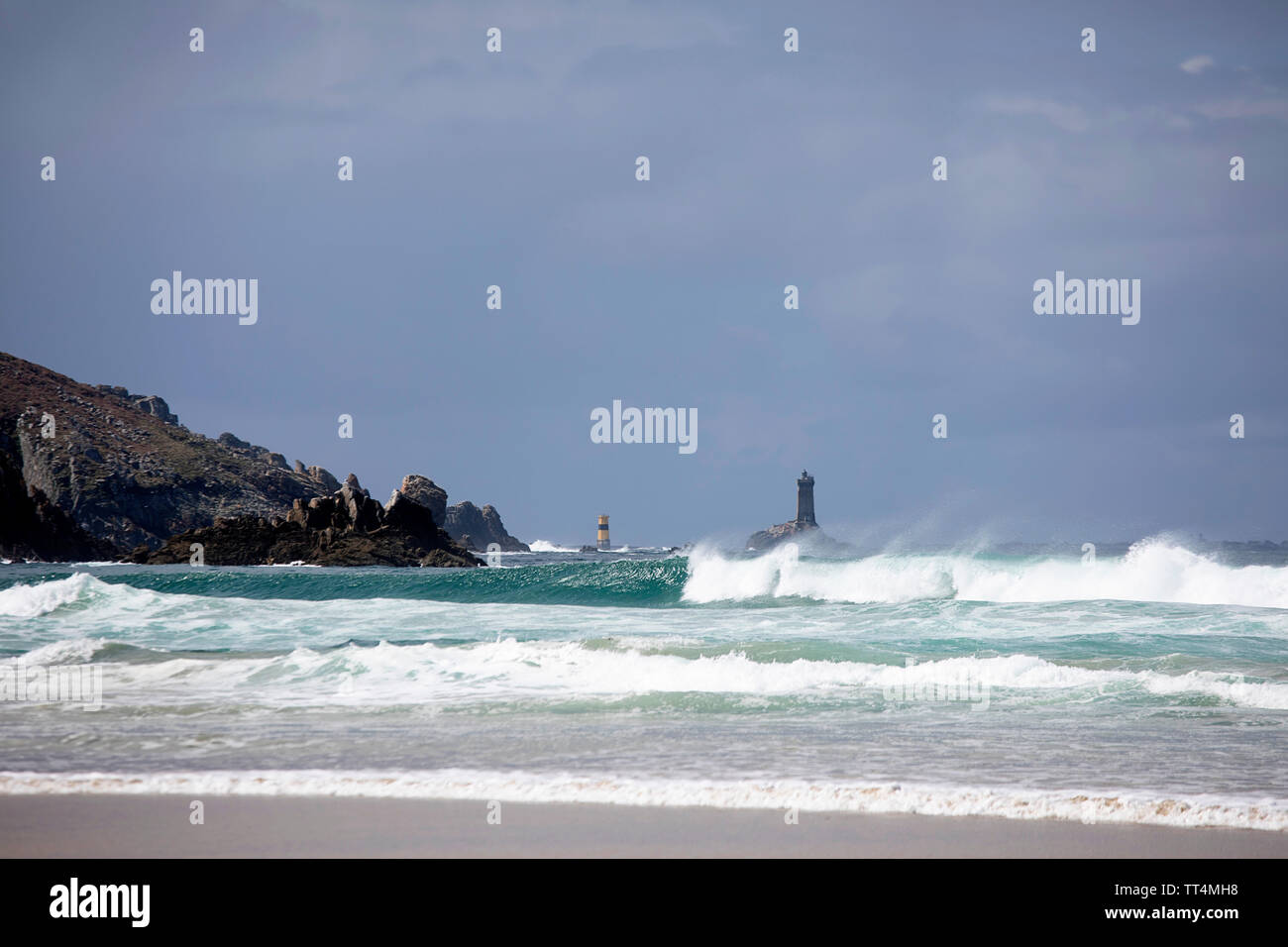Big waves at the beach Plage de la Baie des Trépassés at the Pointe du ...