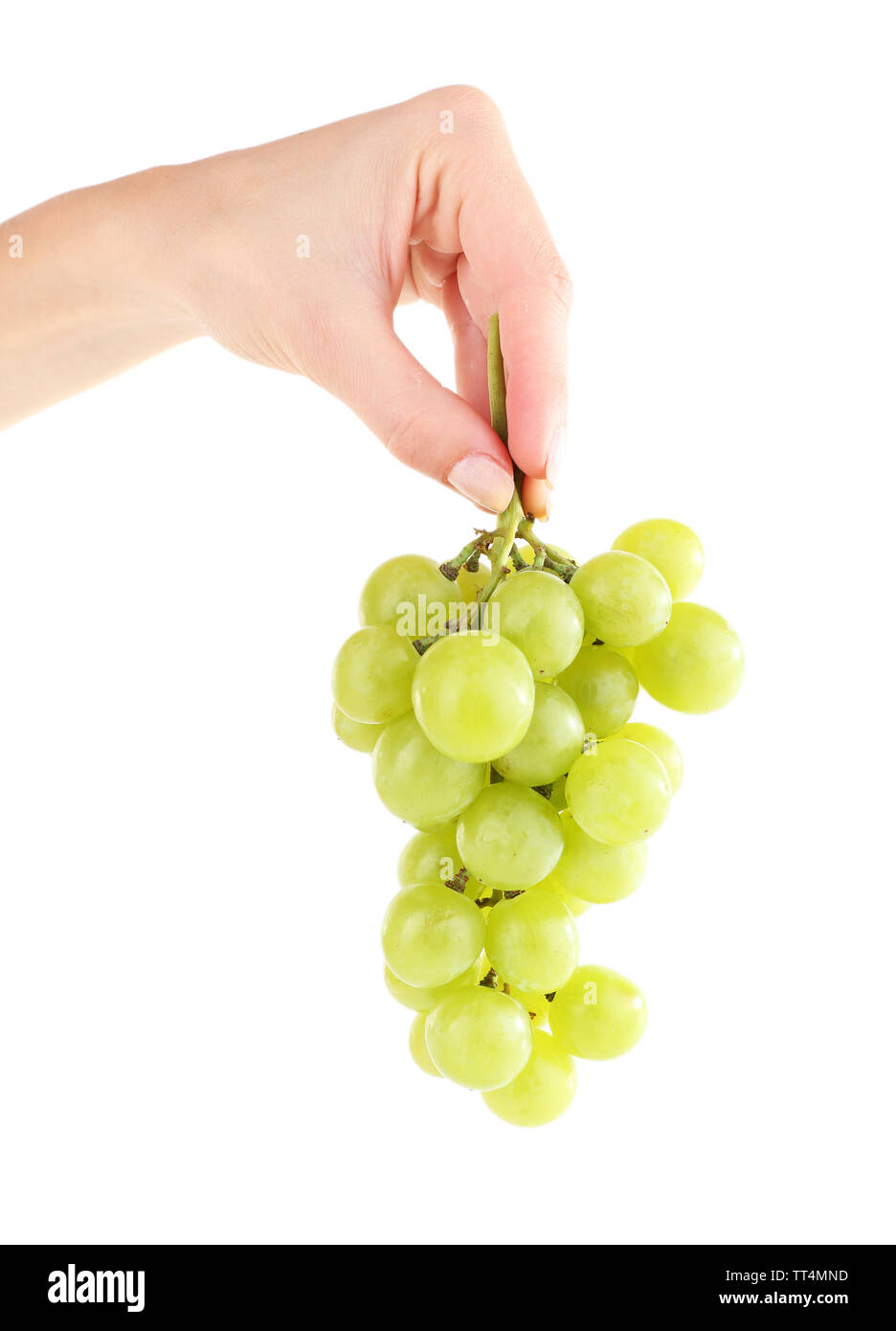 Green grape in hand isolated on white Stock Photo - Alamy